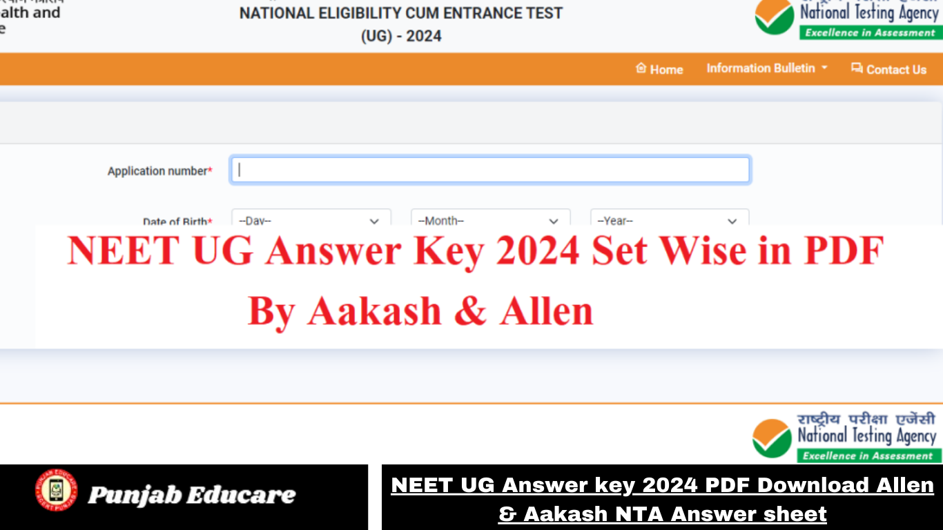 NEET UG Answer key 2024 PDF Download - Punjab Educare